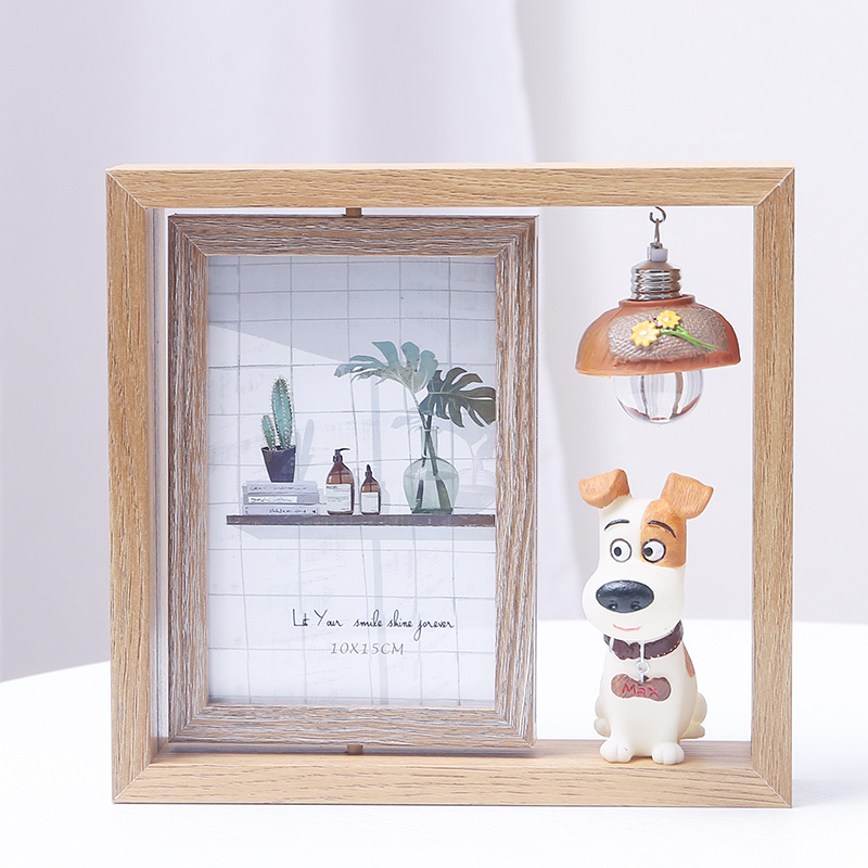 Double-sided rotating wooden photo frame