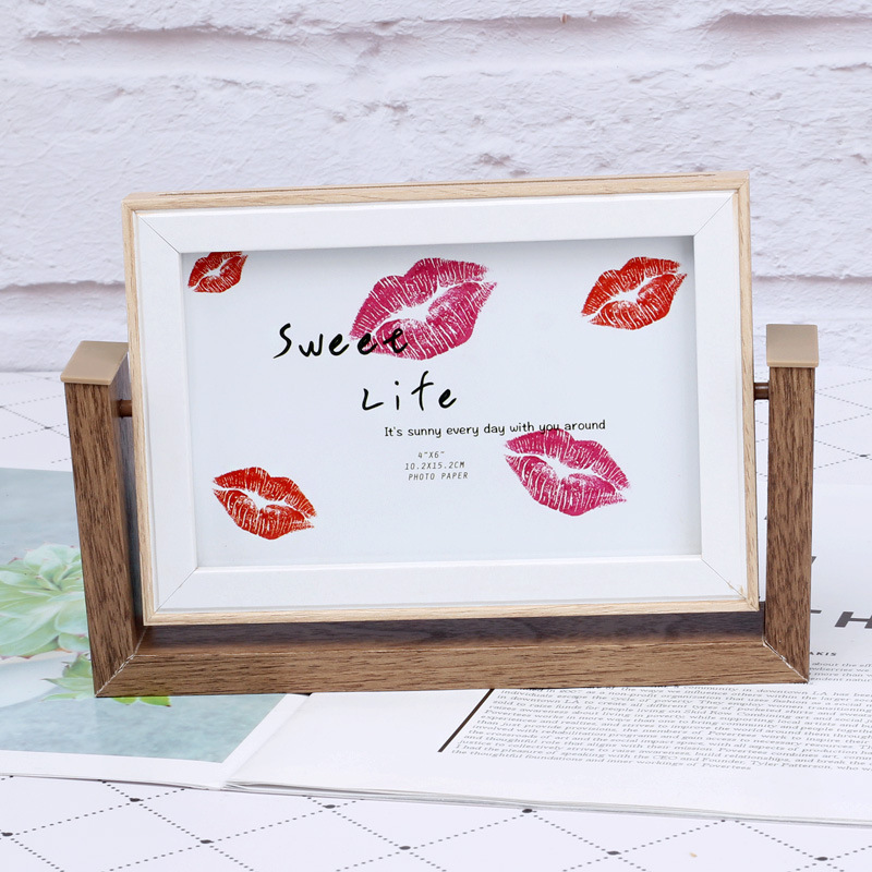 Wooden gift red lips rotating photo frame | Custom Picture Frames