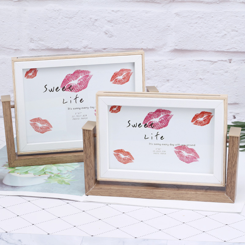 Wooden gift red lips rotating photo frame | Custom Picture Frames